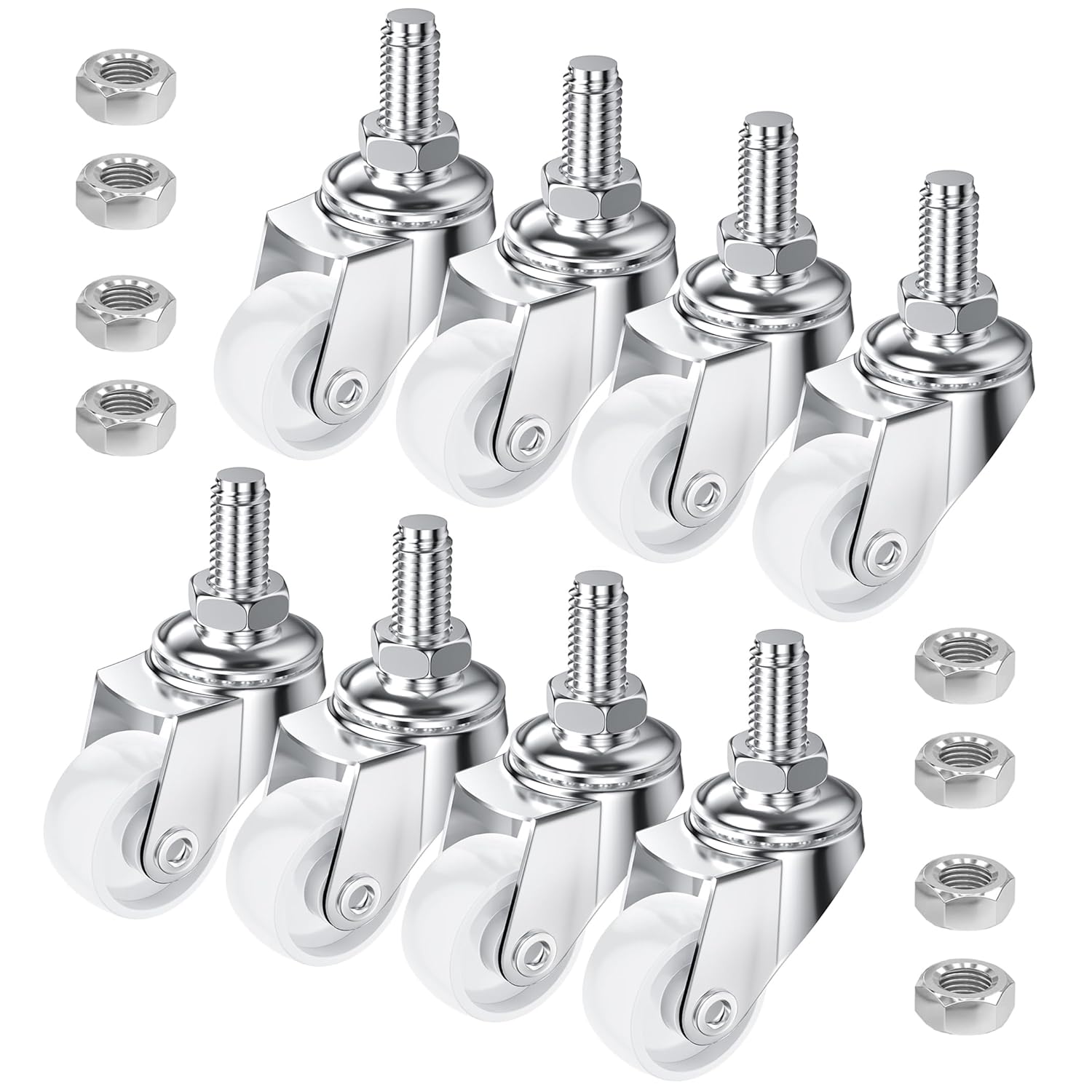 8 PCS Swivel Stem Casters,M8 White 25mm(1 inch) Castor Wheels : Amazon ...