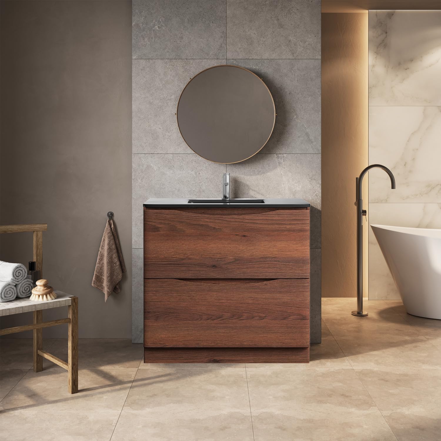 Go Bathrooms Eaton Redwood 900mm Floor Standing Vanity Unit Inc Grey ...