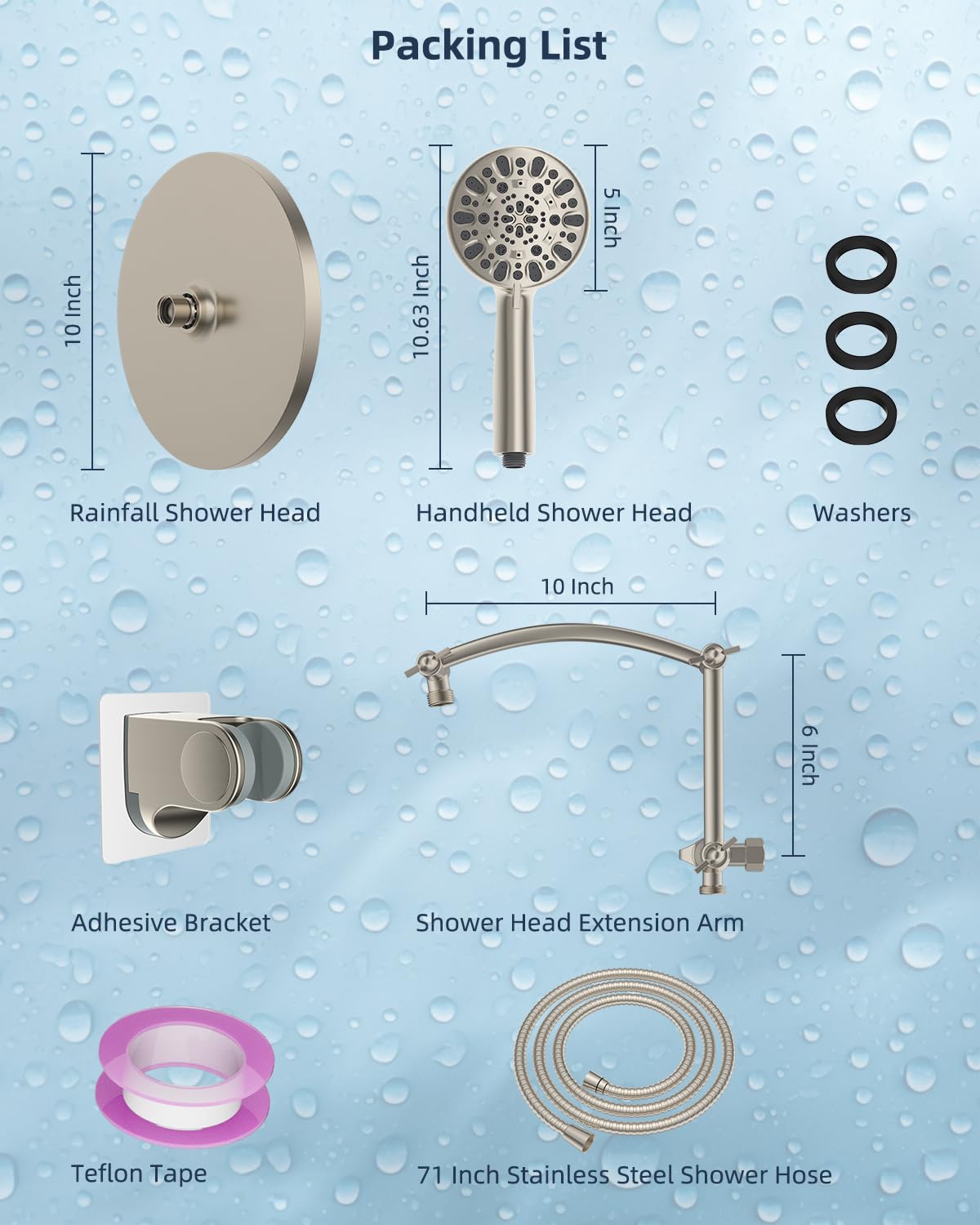 Hibbent Self-cleaning Shower Head, 10'' High Pressure Rain Shower Head, Showerhead Combo ...