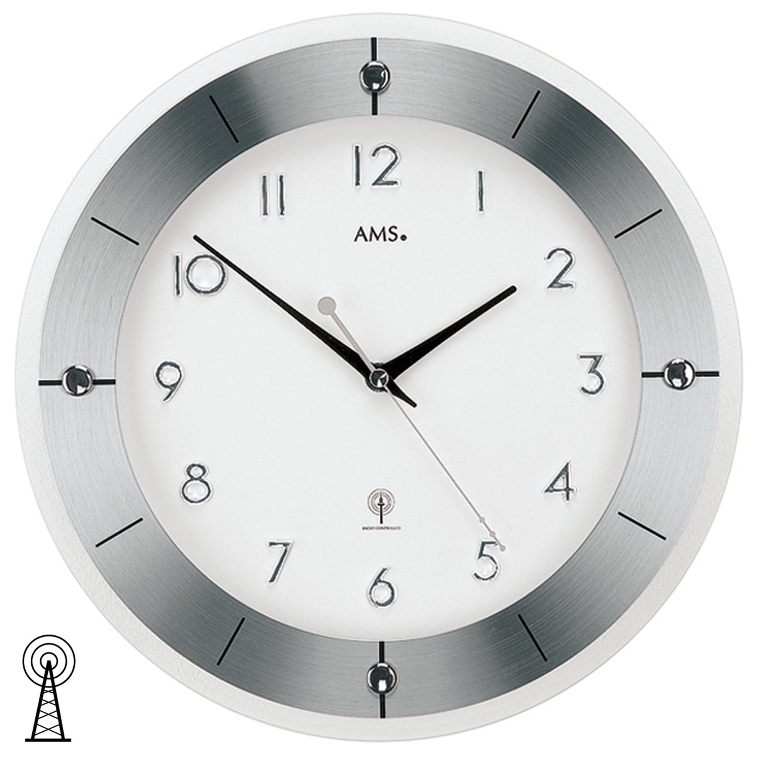 AMS Wall Clock Radio-Controlled Wall Clock Analogue Round Glass ...