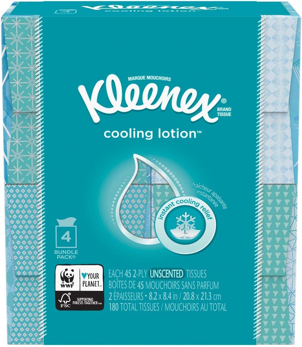 Amazon.com: Kleenex Cooling Lotion Facial Tissues, 4 Cube Boxes, 45 ...