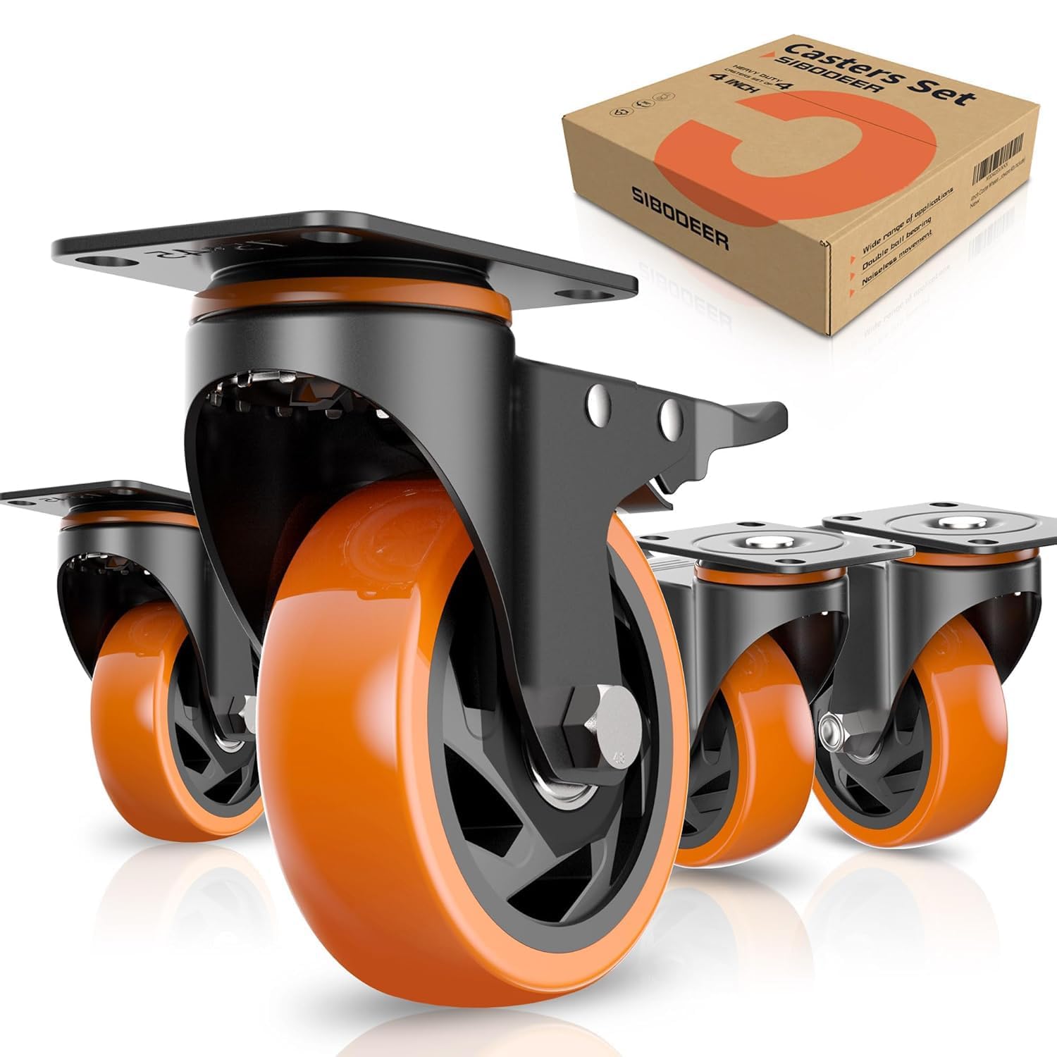 Snapklik.com : Sibodeer 4Inch Caster Wheels (Set Of 4), Heavy Duty Casters