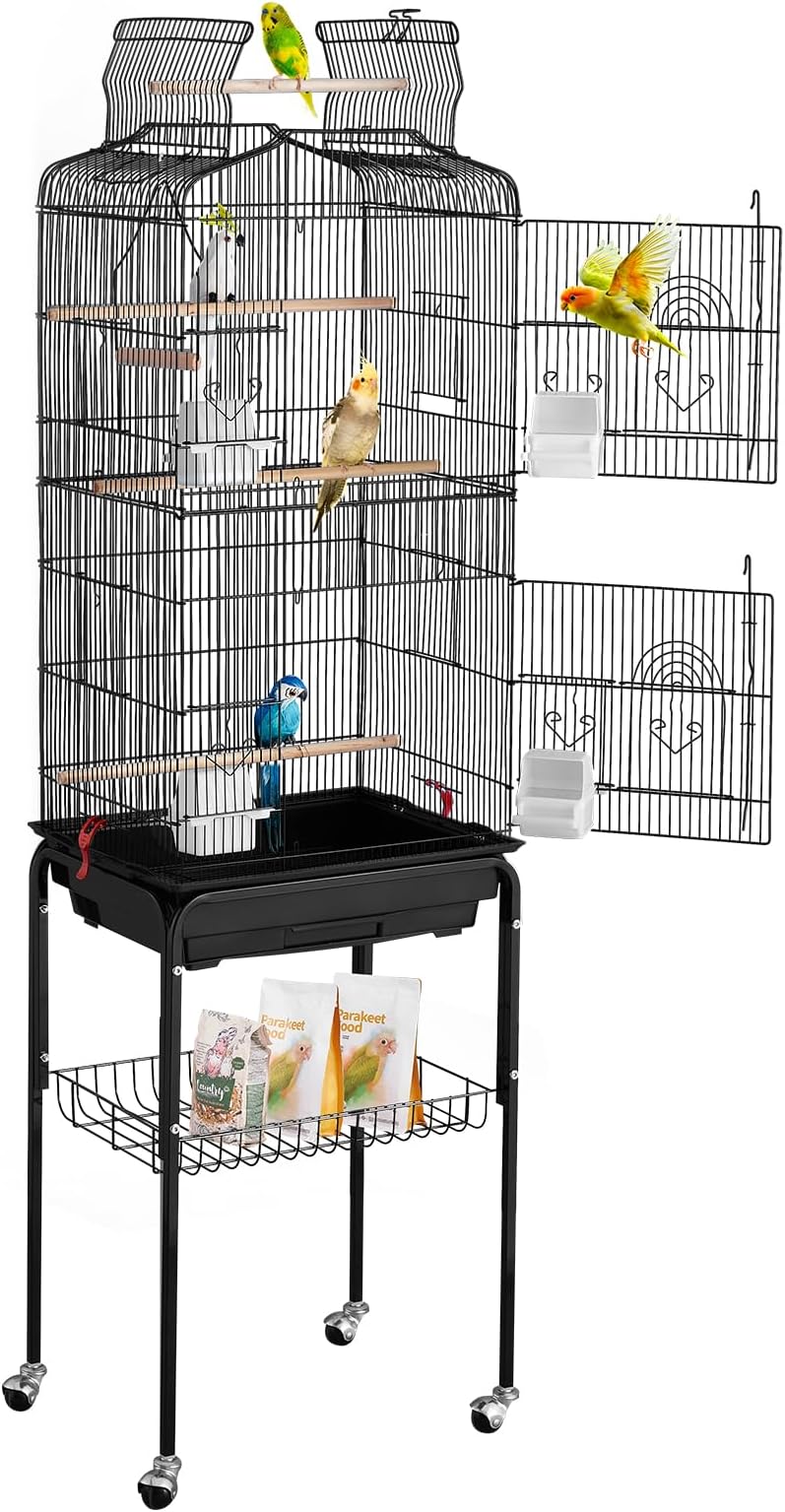 VEVOR Large Bird Cage, 62 in, Open Top Parakeet Cage with Rolling Stand ...