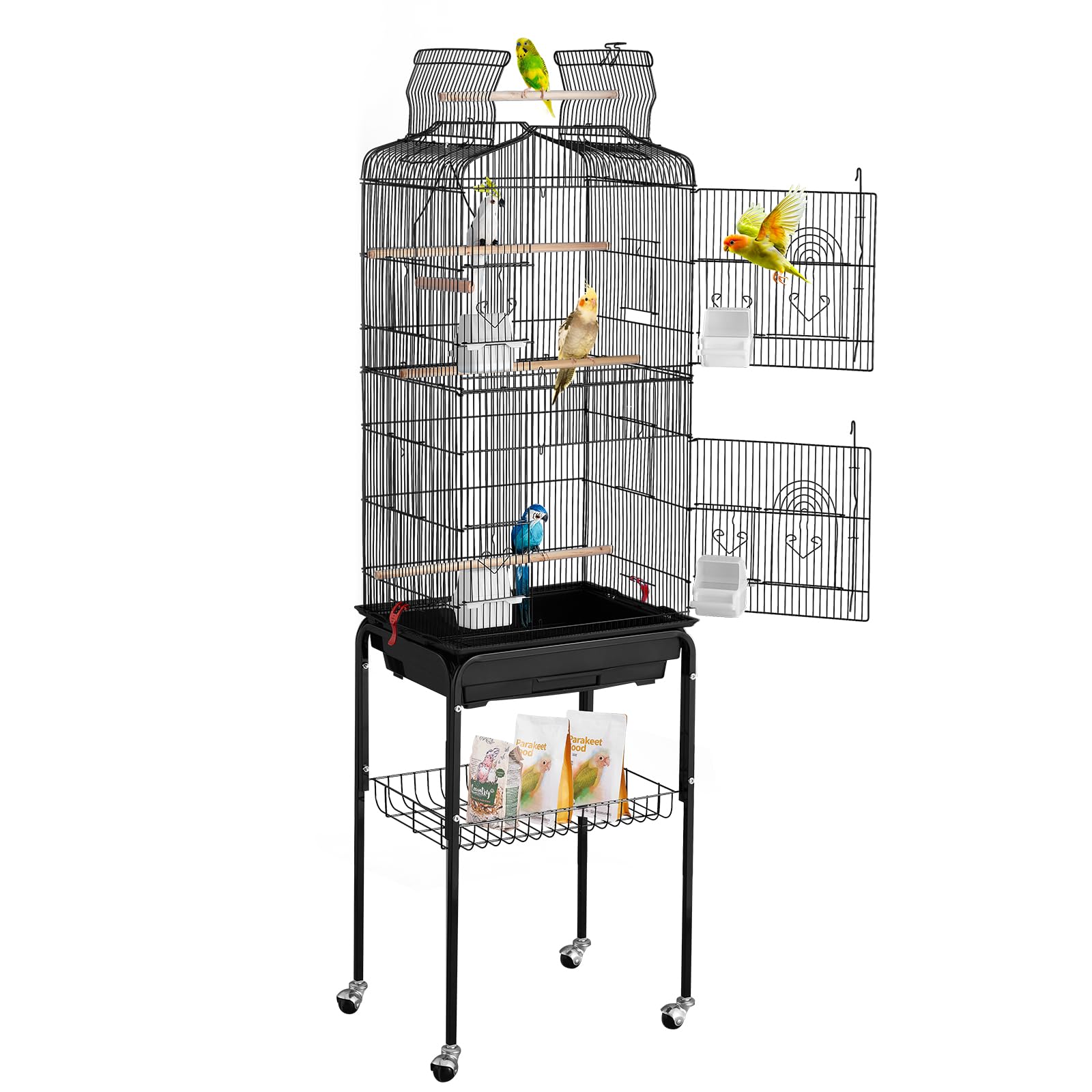VEVOR Large Bird Cage, 62 in, Open Top Parakeet Cage with Rolling Stand ...