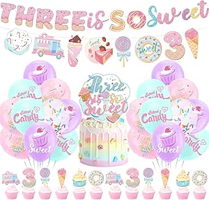 Amazon.com: Three is So Sweet Ice Cream Birthday Party Decorations, Three is So Sweet Party ...