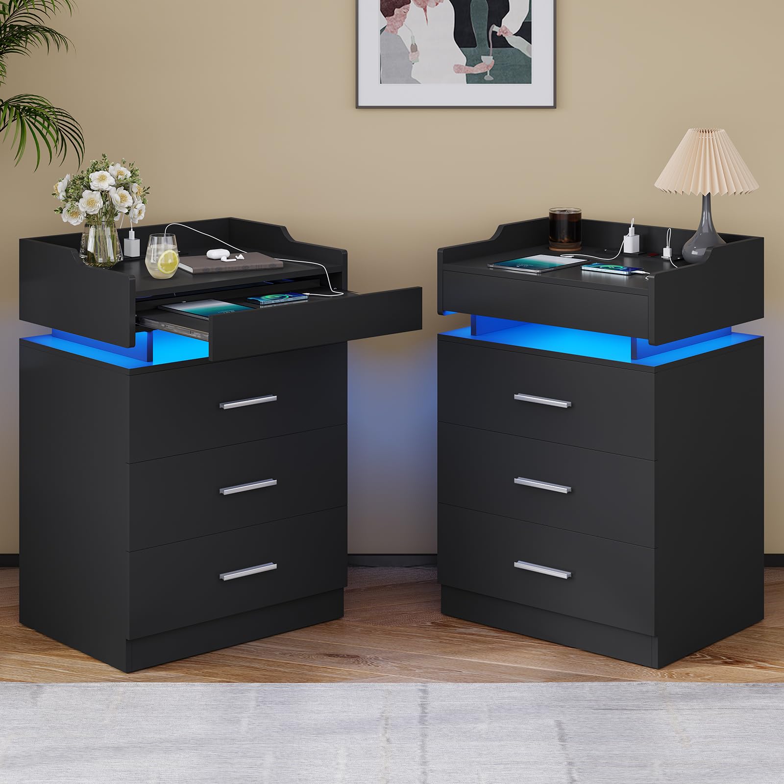 Amazon.com: BTHFST LED Nightstand Set of 2, Large Night Stand with ...