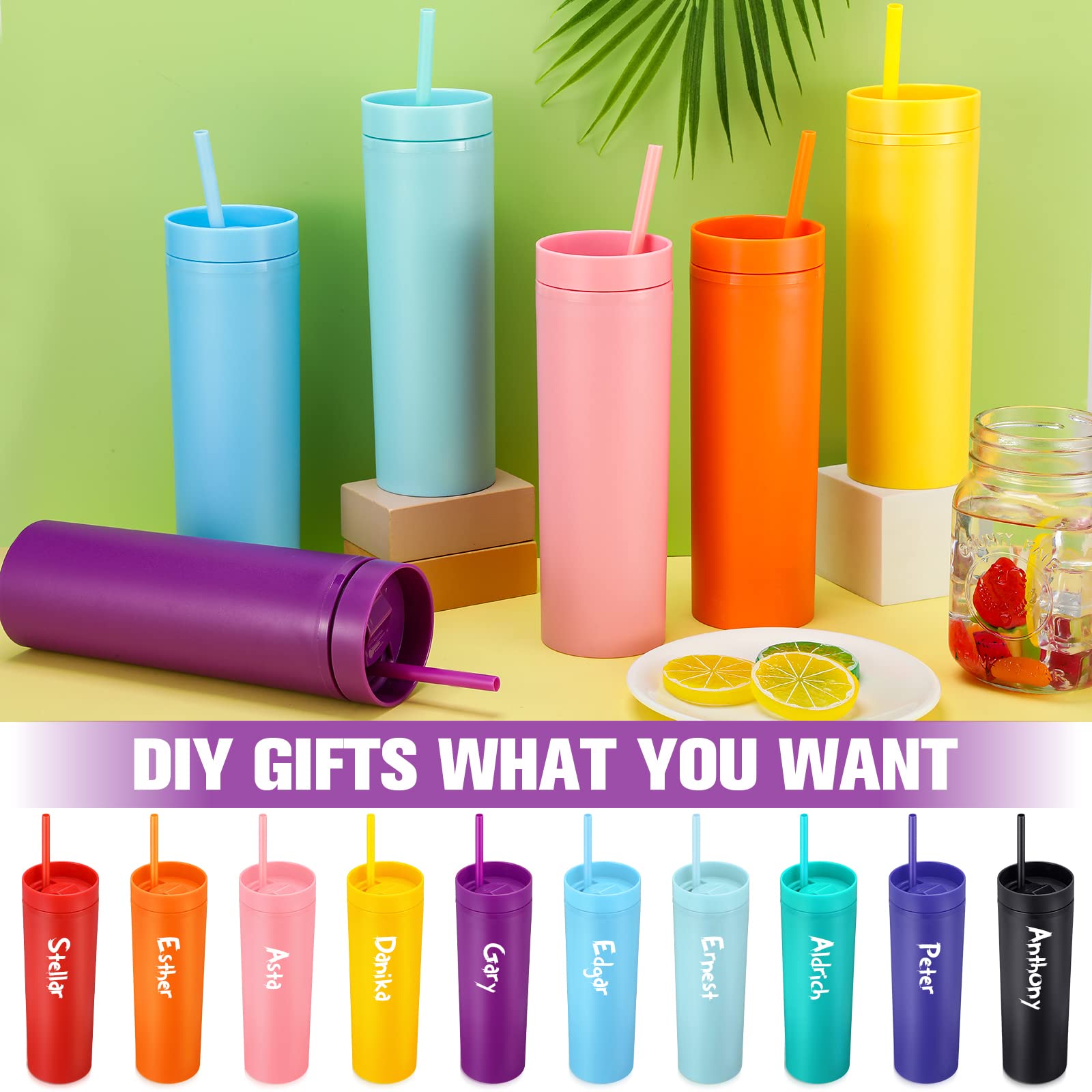 30 Pcs Bulk Skinny Tumblers with Lids and Straws 16 oz Matte Pastel ...