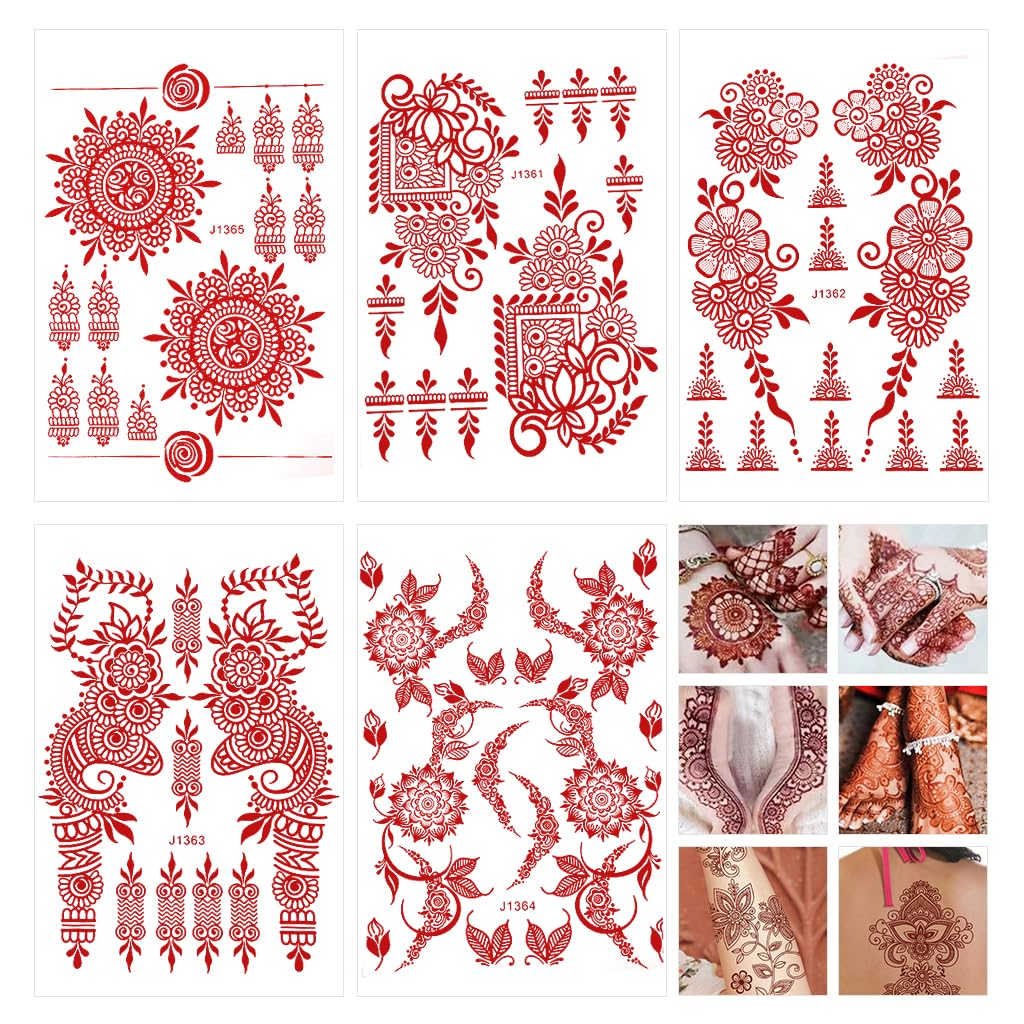 MAYCREATE® 5 Sheet Temporary Tattoo for Women Men Traditional Flower ...