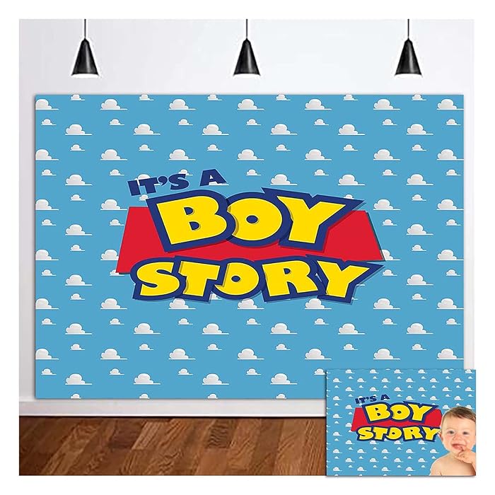 Buy It's A Boy Story Theme Photo Background 5X3FT Blue Sky and White ...