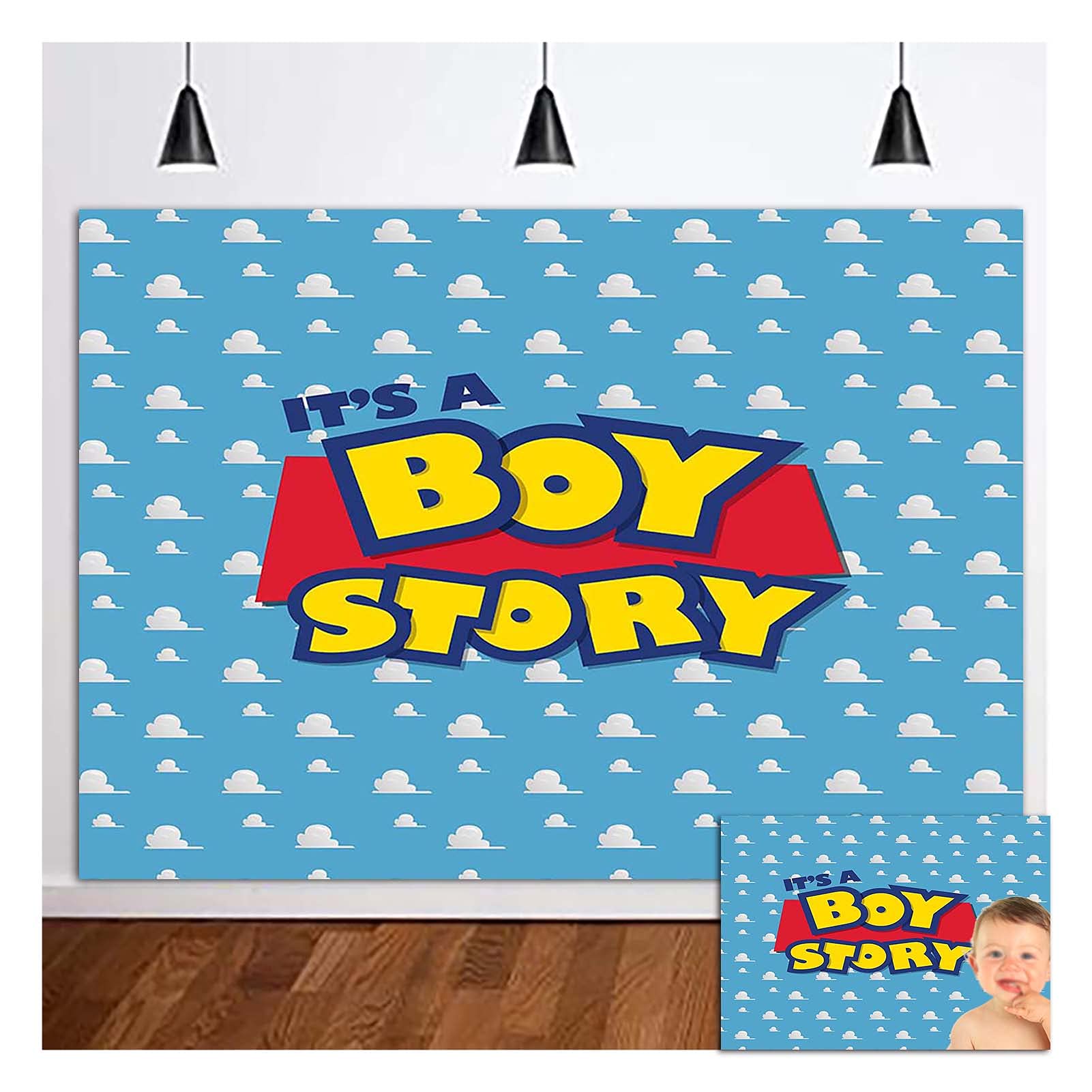 Buy It's A Boy Story Theme Photo Background 5X3FT Blue Sky and White ...