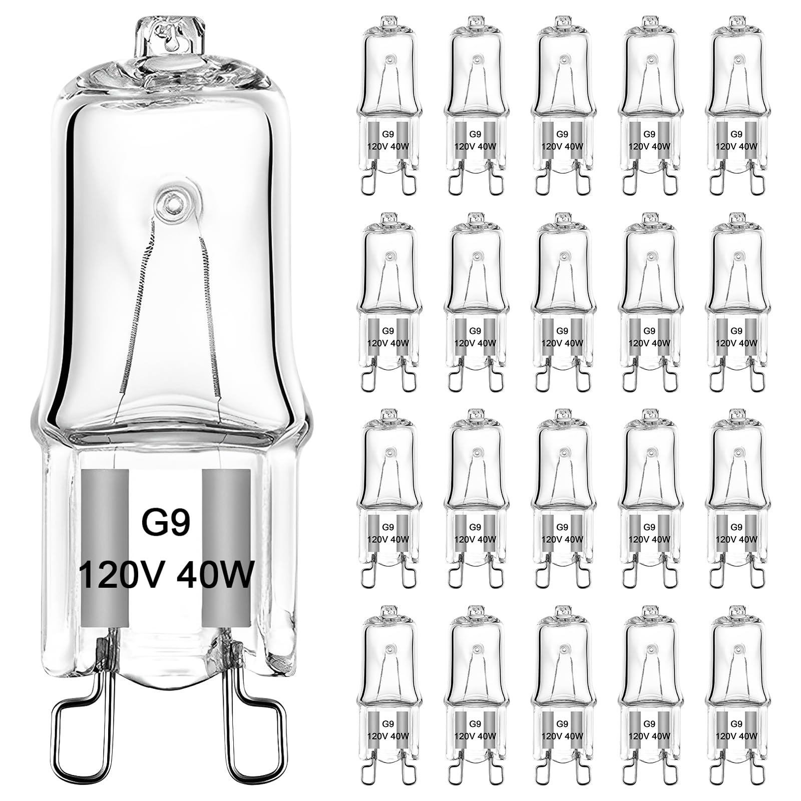 G9 Bulb, 20 Pack G9 Halogen Light Bulbs 2 Pin Base JC Type, 120V T4 Bi ...