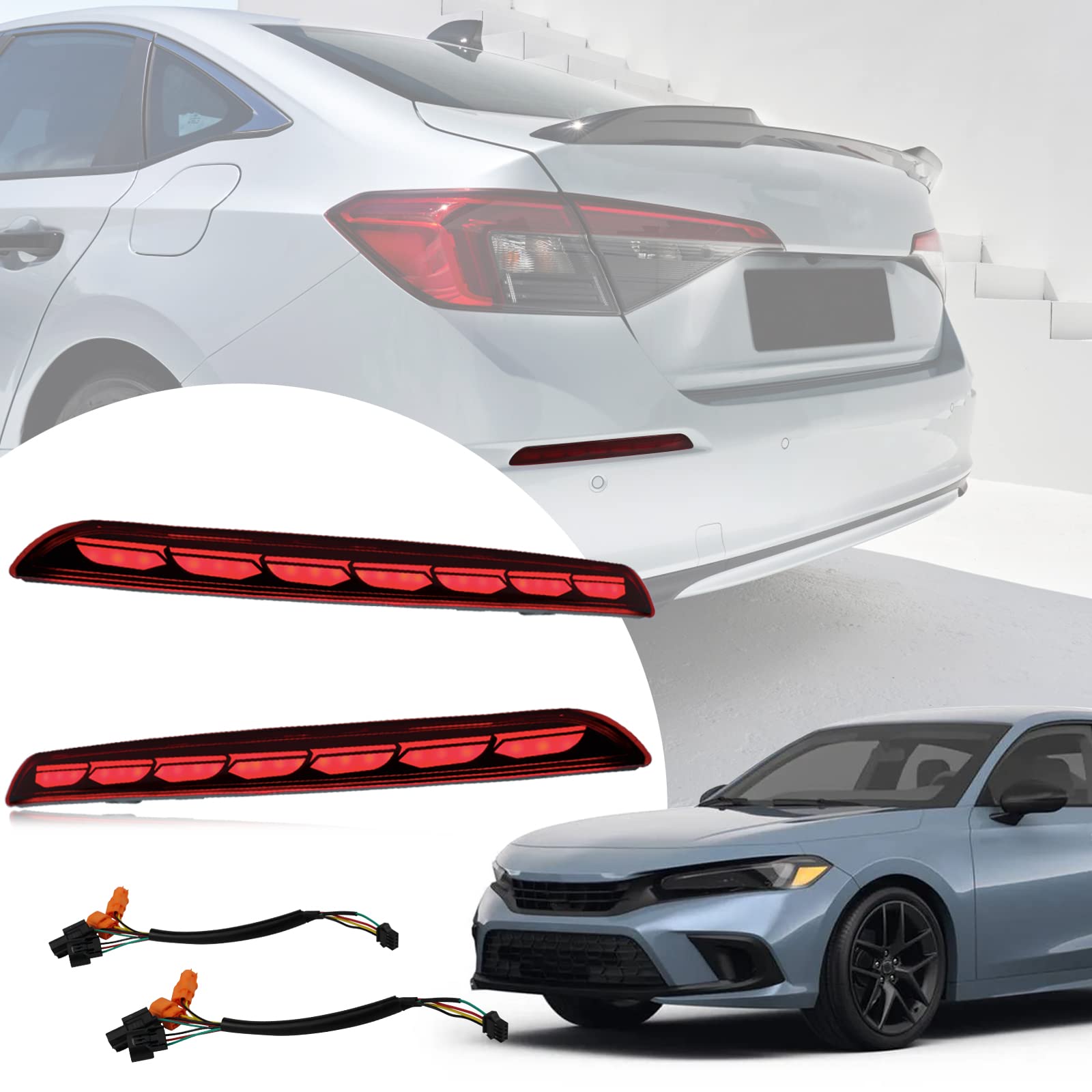 Amazon.com: BINQIGOO Red Housing Full LED Rear Reflector Fog Bumper DRL ...