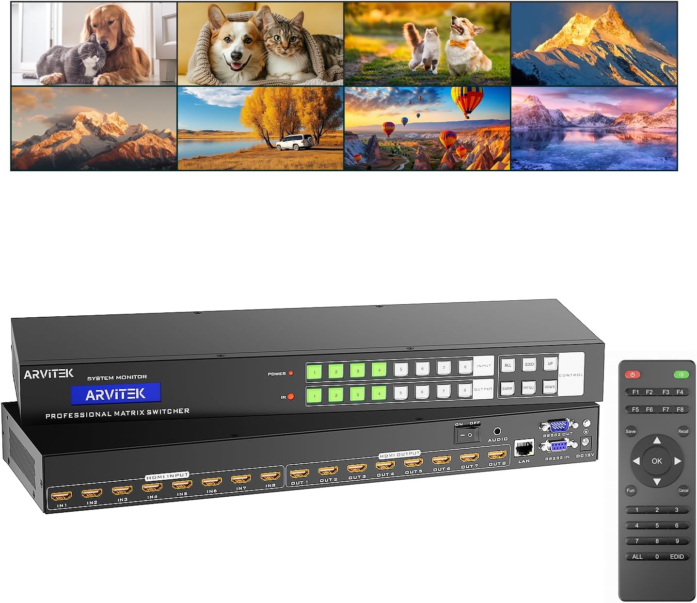 4K HDMI Matrix Switcher 8x8 with Web GUI & 3.5mm Audio Output, Support ...