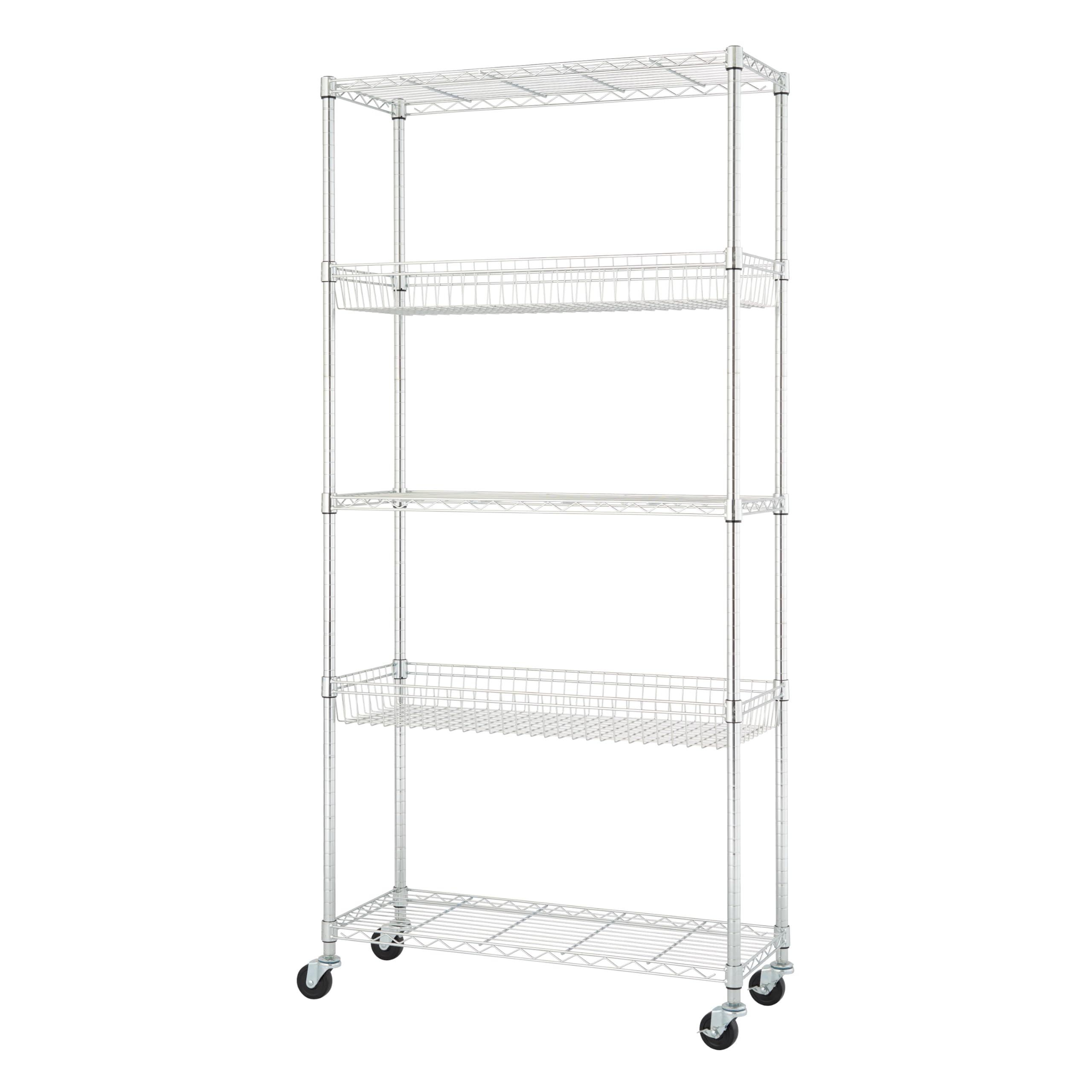 Amazon.com: TRINITY 5-Tier Commercial Wire Shelving Rack With Baskets ...