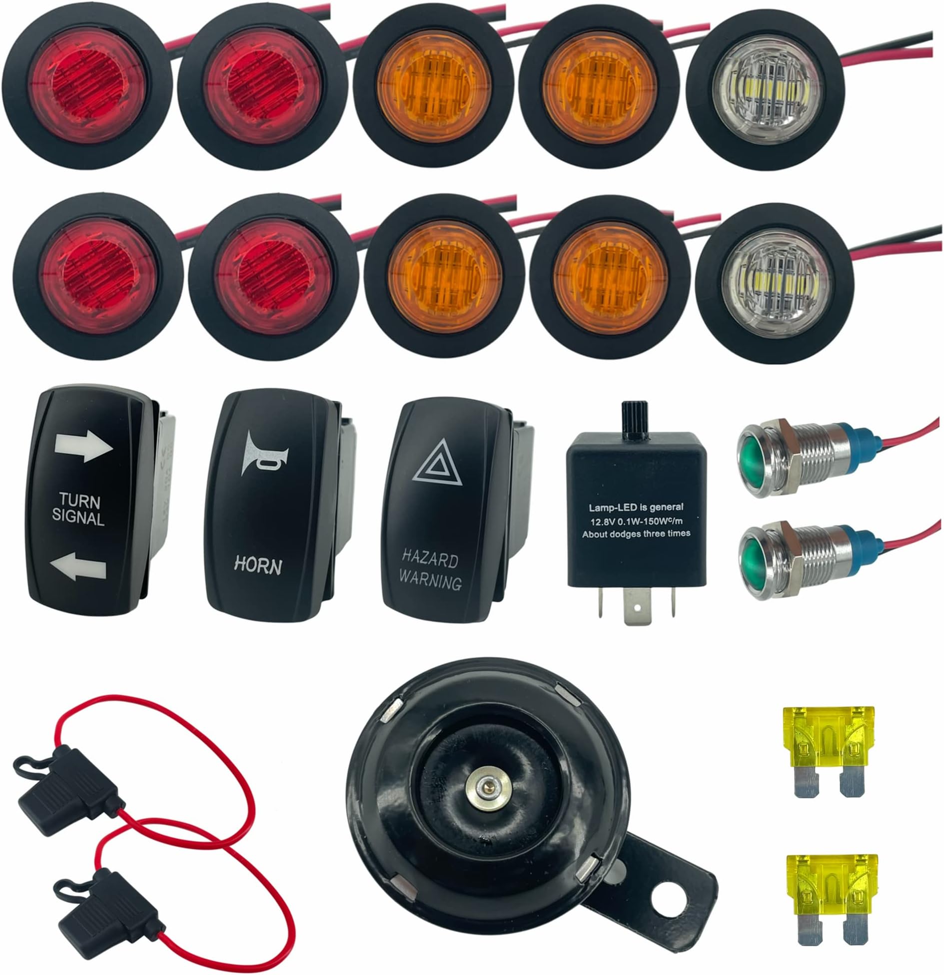 ALTBET Universal ATV UTV SXS Turn Signal Horn Kit Street Legal Kit Rocker Switch with LED Lights ...