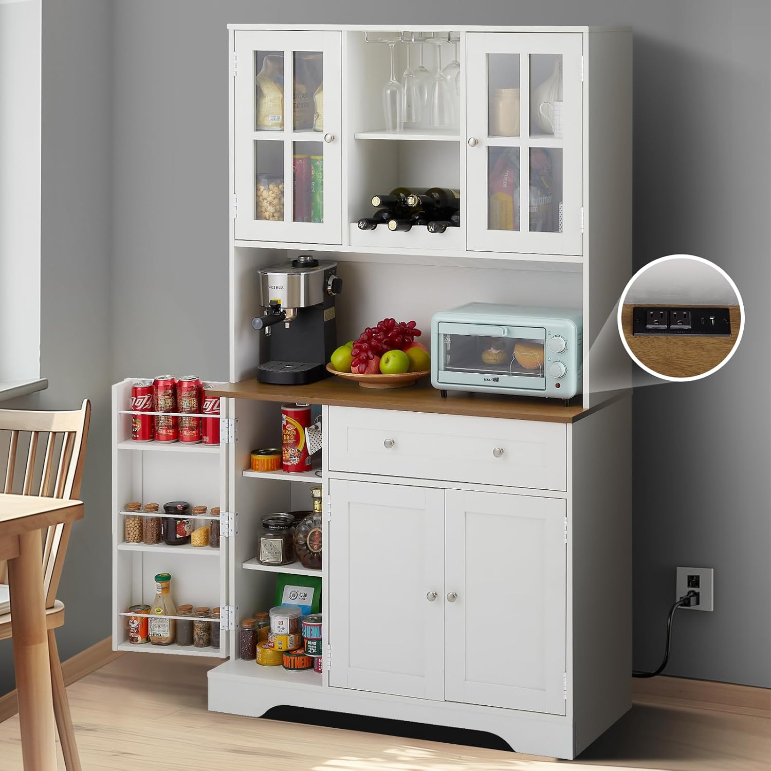 Amazon.com: Tatub 68” Kitchen Pantry Cabinet with Charging Station and ...