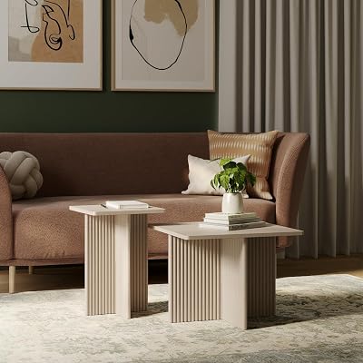 Stead Square Nesting Coffee Table Set - Fluted Oak Philippines | Ubuy