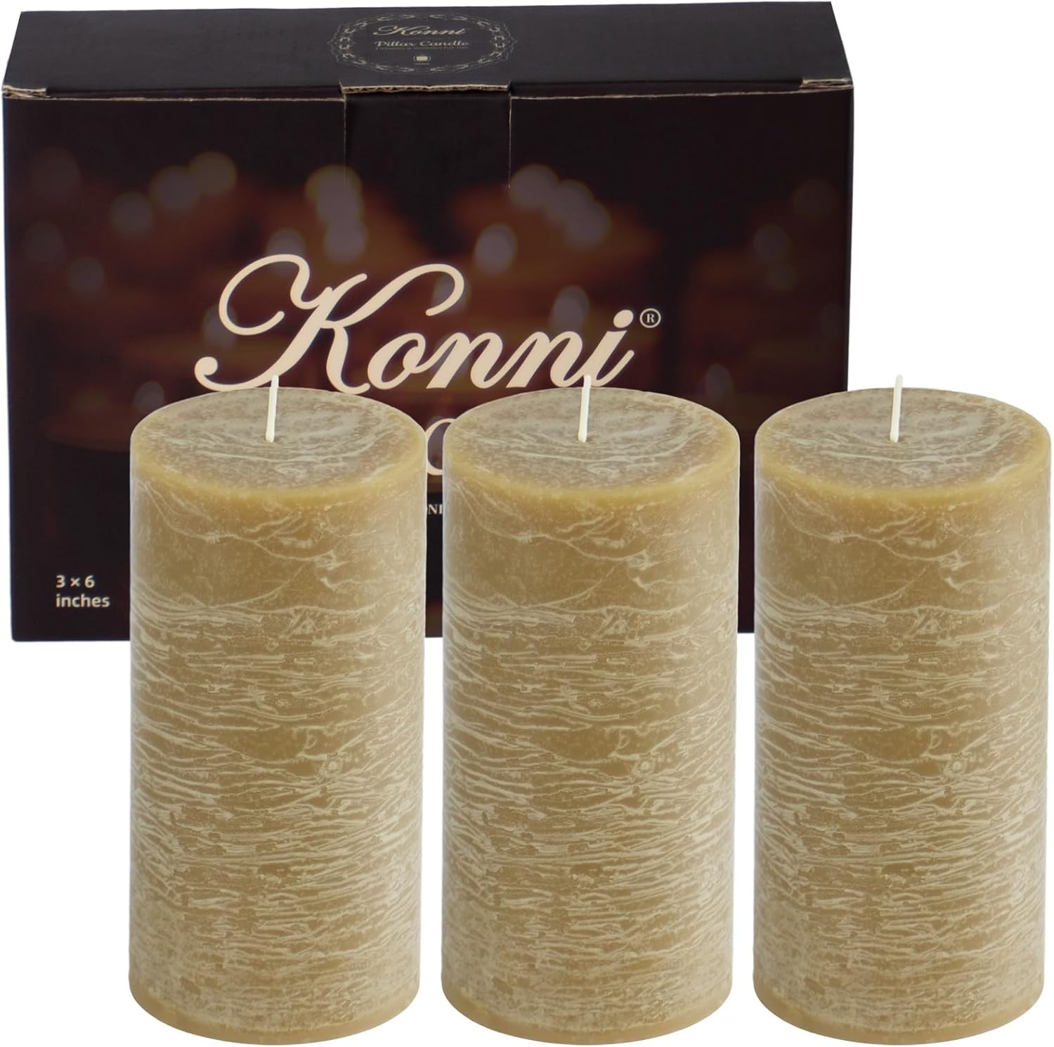 Amazon.com: KONNI Wax Yellow Pillar Candles Set of 3, 3"x 6" Unscented ...