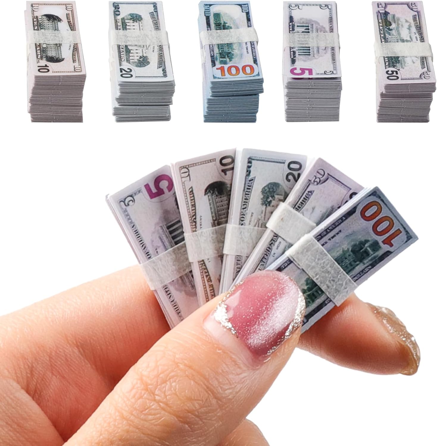 Amazon.com: 500 Pcs Miniature Scene Dollars 1:12 Mini Dollar Fake Bills 5 10 20 50 100 Dollar ...