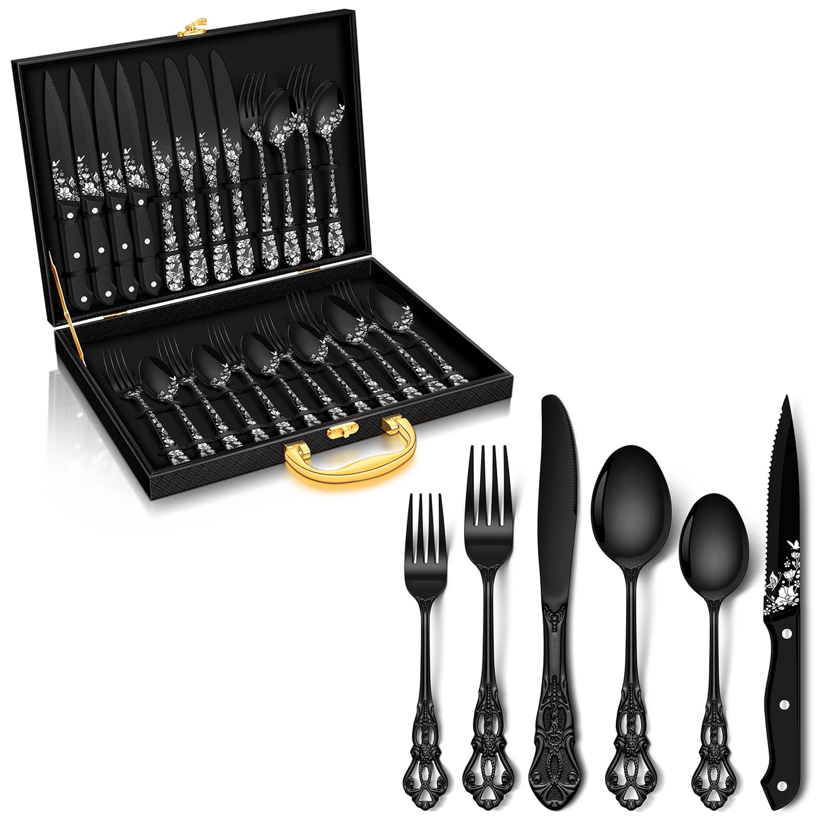 Amazon.com: Stapava 72 Pcs Black Silverware Set with Gift Box, Gorgeous ...