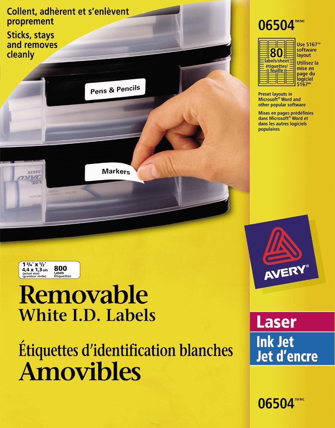 Avery Removable ID Labels for Laser and Inkjet Printers, 1-3/4" x 1/2 ...