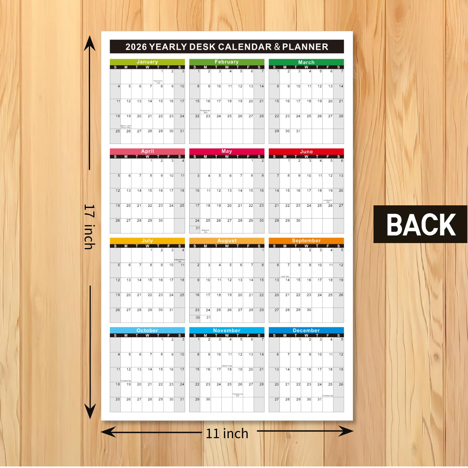 Snapklik.com : 2026 Wall Desk Calendar 11x17 Inch, Reversible 2-Sided ...