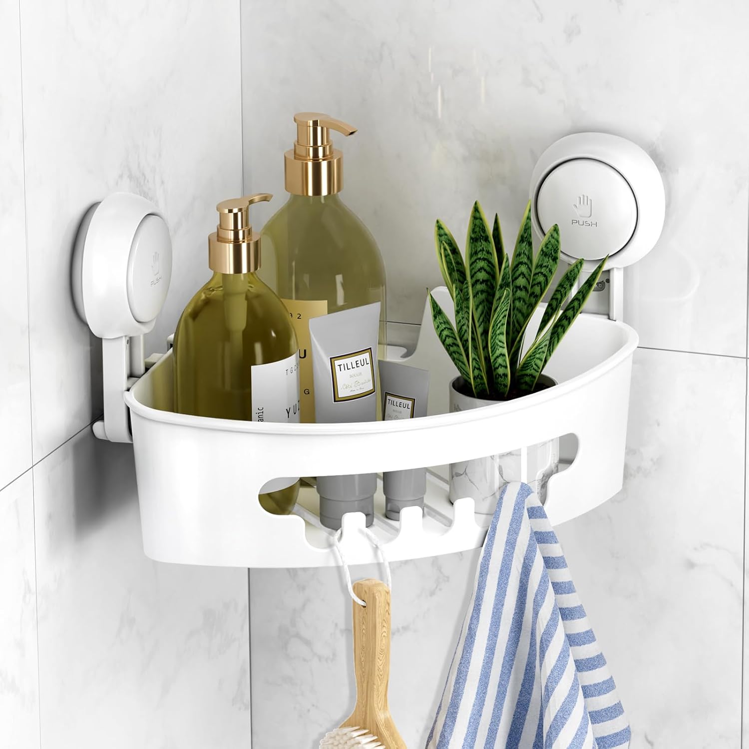 Amazon.com: LEVERLOC Corner Shower Caddy Suction Cup, Shower Caddy ...