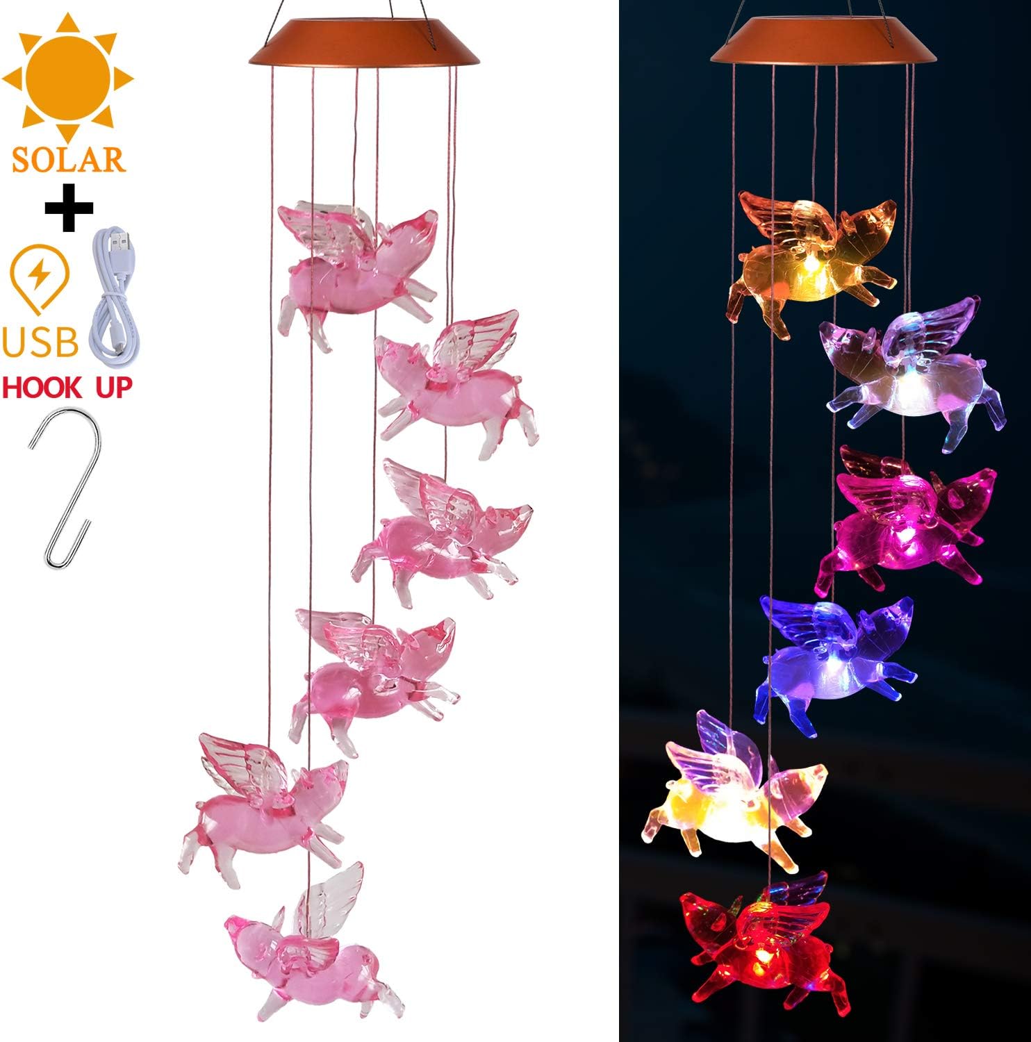 Amazon.com : Solar Fly Pigs Wind Chimes Outdoor - Solar Powered & USB ...