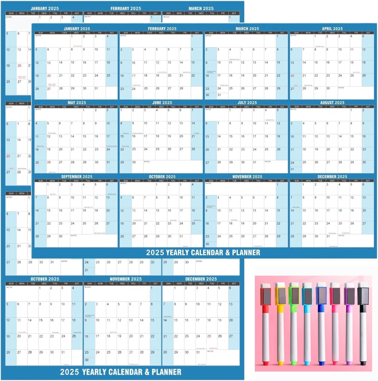 2025 Wall Calendar Erasable Large, 58 x 88 cm, Wet & Dry Erasable ...