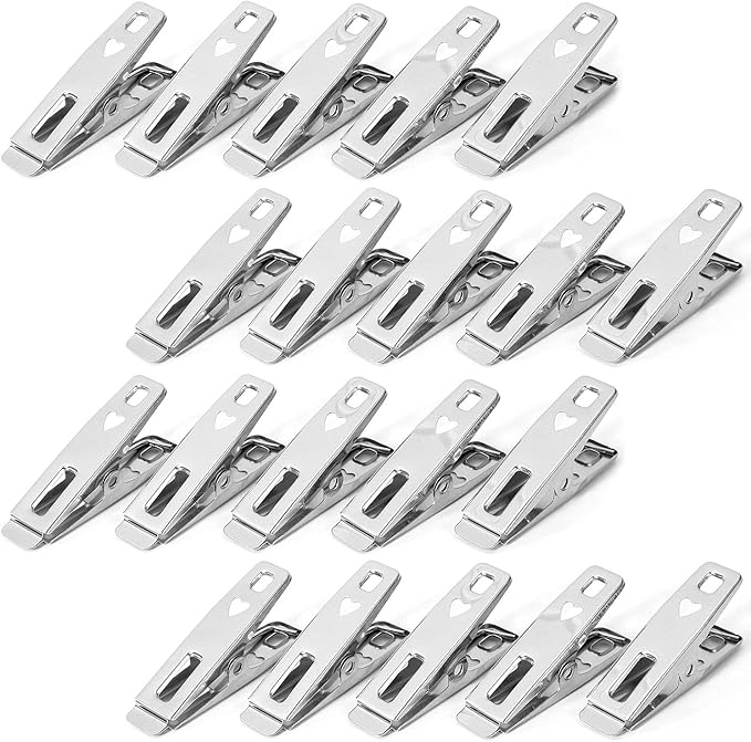 Vinsani ® Laundry Clothes Pegs Stainless Steel Spring-Loaded Metal Clip ...