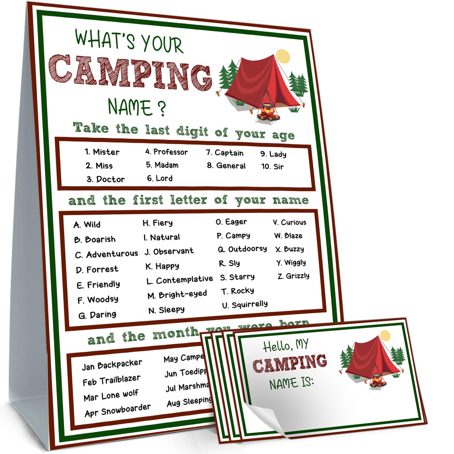 Amazon.com: Cidobi What's Your Camping Name Game Set, 1 Camping Name ...