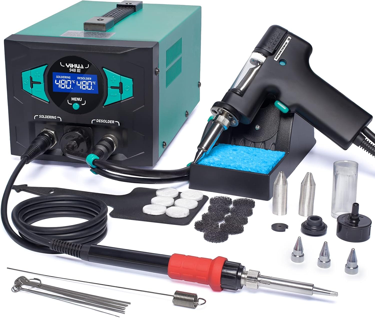 YIHUA 948-III Station de pistolet fer à dessouder 2 en 1 (pompe à dessouder sous vide intégrée ...