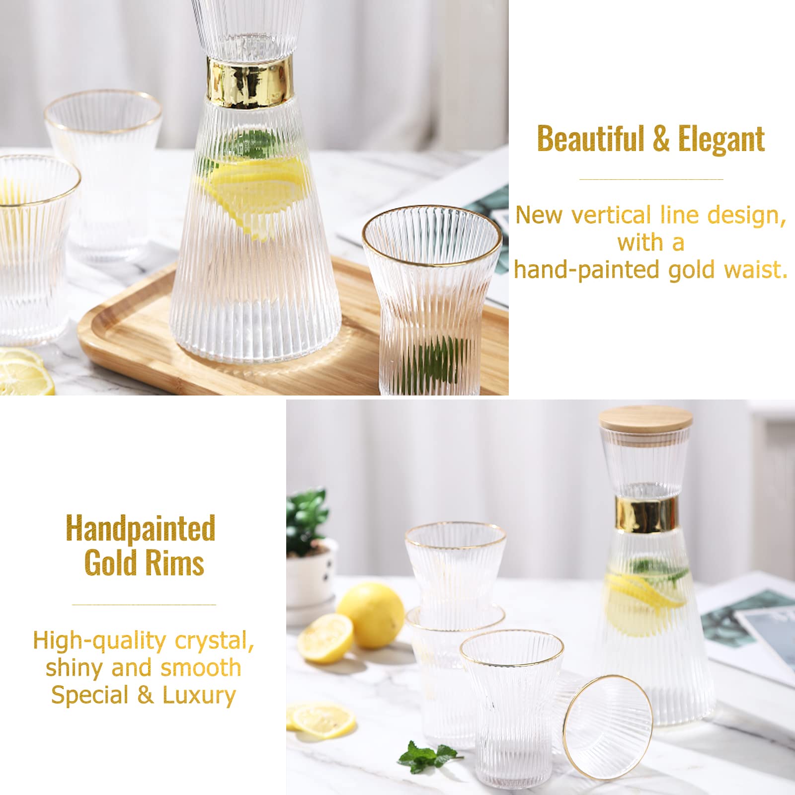 Snapklik.com : DUJUST Ribbed Glass Carafe Set, Elegant Water Carafe