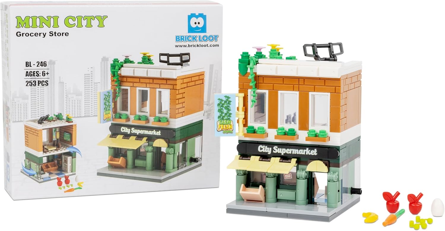 Amazon.com: Brick Loot Mini City Grocery Store Supermarket – 253-Piece ...