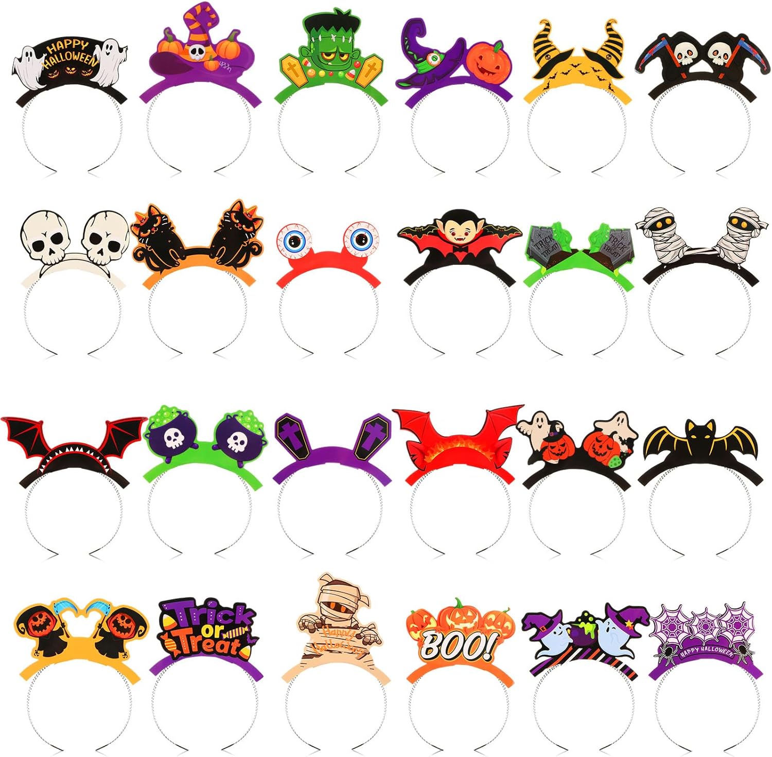 Amazon.com: MotiMind 24 Pcs Halloween Paper Headbands Pumpkin Spider ...