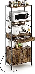 Amazon｜キッチンラック レンジ台 食器棚 キッチン収納 幅60 ラック DEWEL 6段 スライド棚 レンジボード 3口コンセント付き 家電や器具収納 省スペース 大型レンジ対応 耐熱 ...