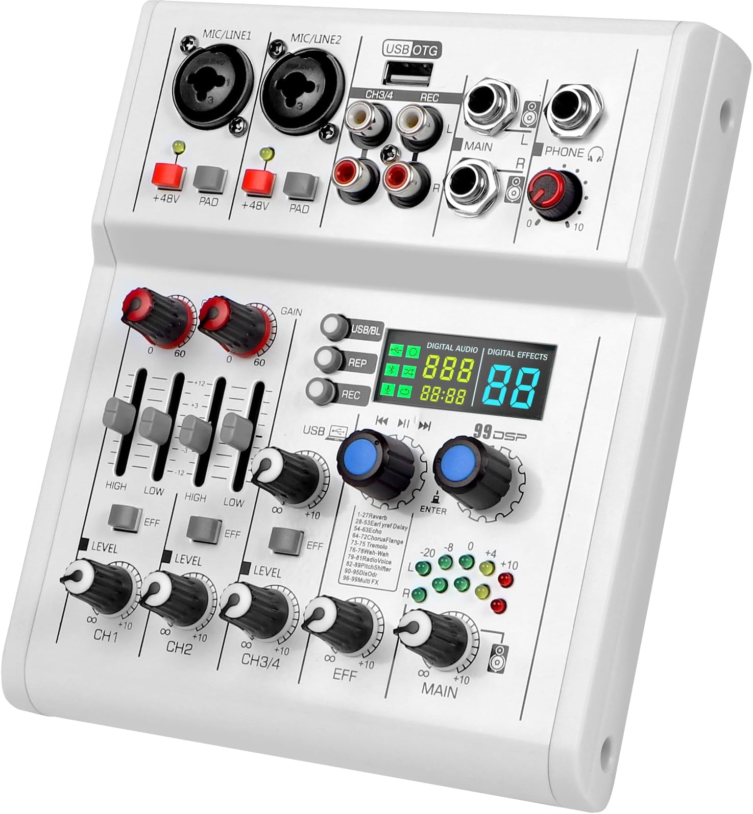 4 Channel Audio Mixer,Kmise DJ Mixer with 99 Sound Effects Bluetooth ...