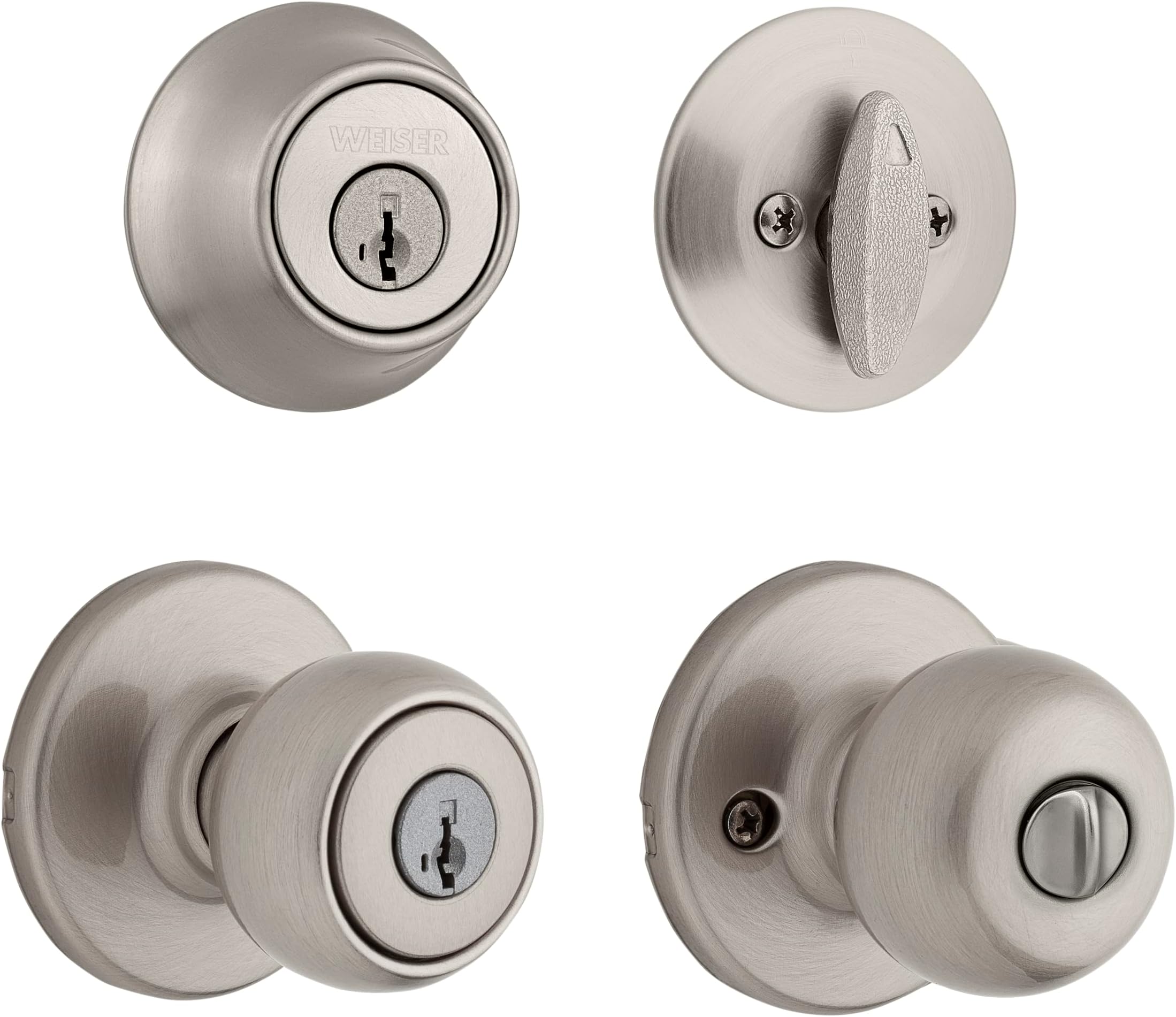 Weiser Fairfax Satin Nickel Front Door Knob with Deadbolt, Reversible ...