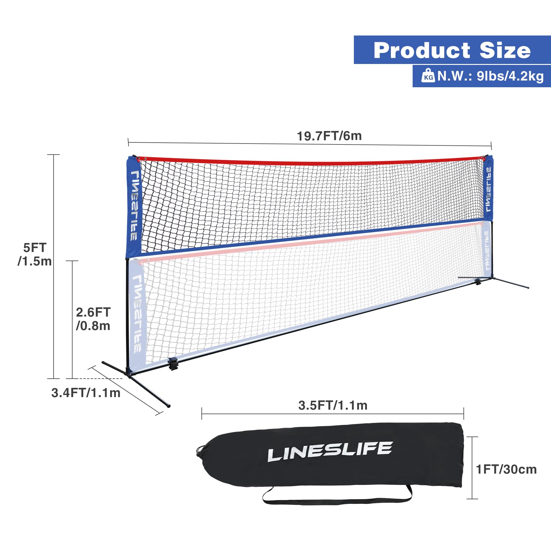 Lineslife Portable Badminton Net, 13ft/16ft/20ft Wide Adjustable Height ...