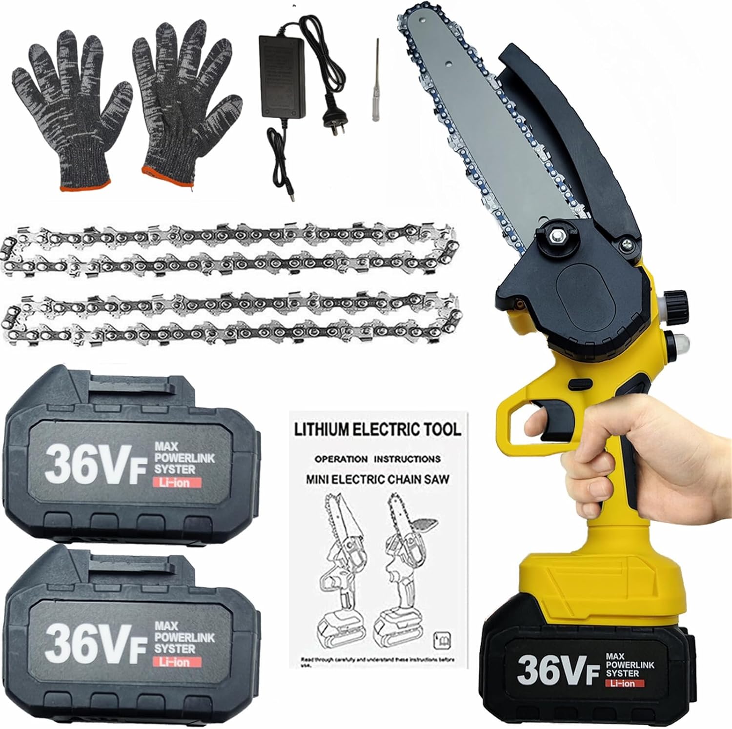 8" Mini Chainsaw Cordless Electric Pruning Shears One-Handed Portable ...