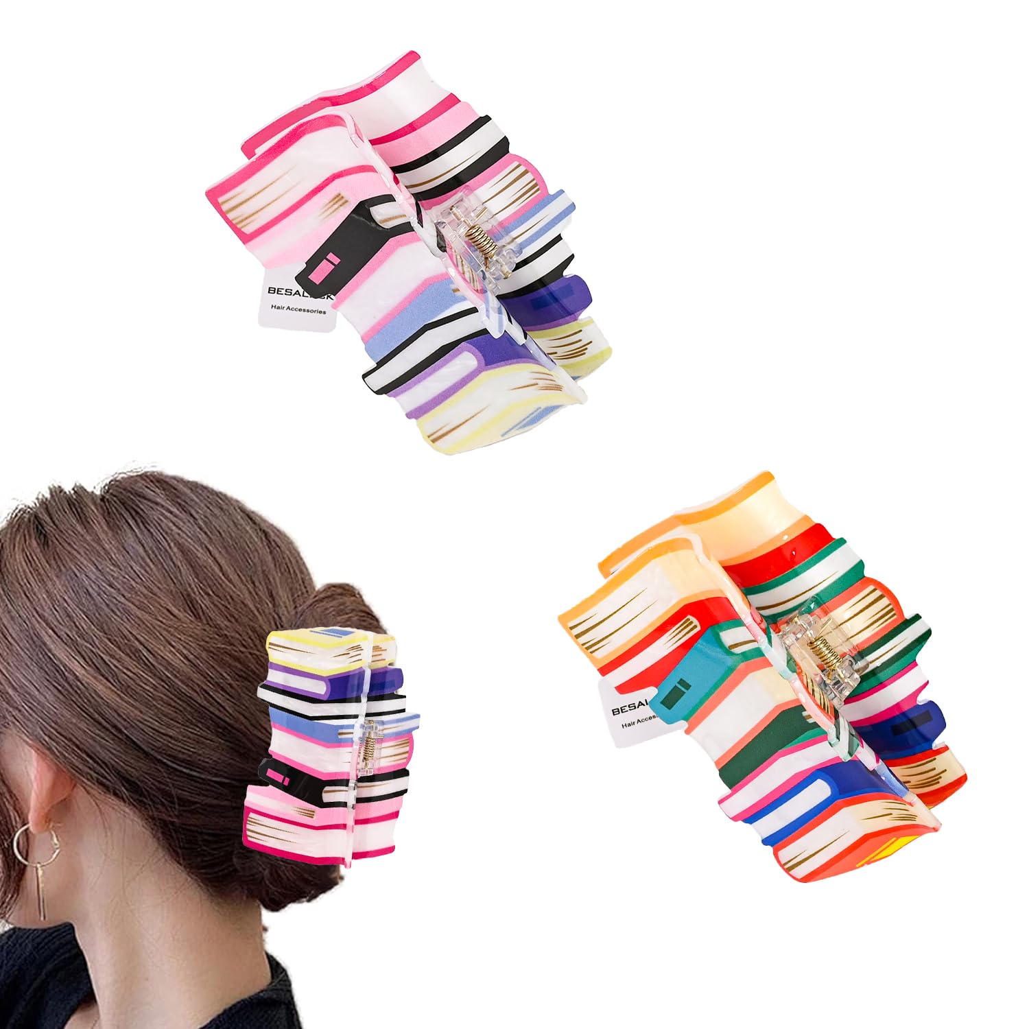 Amazon.com : 2Pcs Book Hair Claw Clips - Back To School Hair Clips for ...