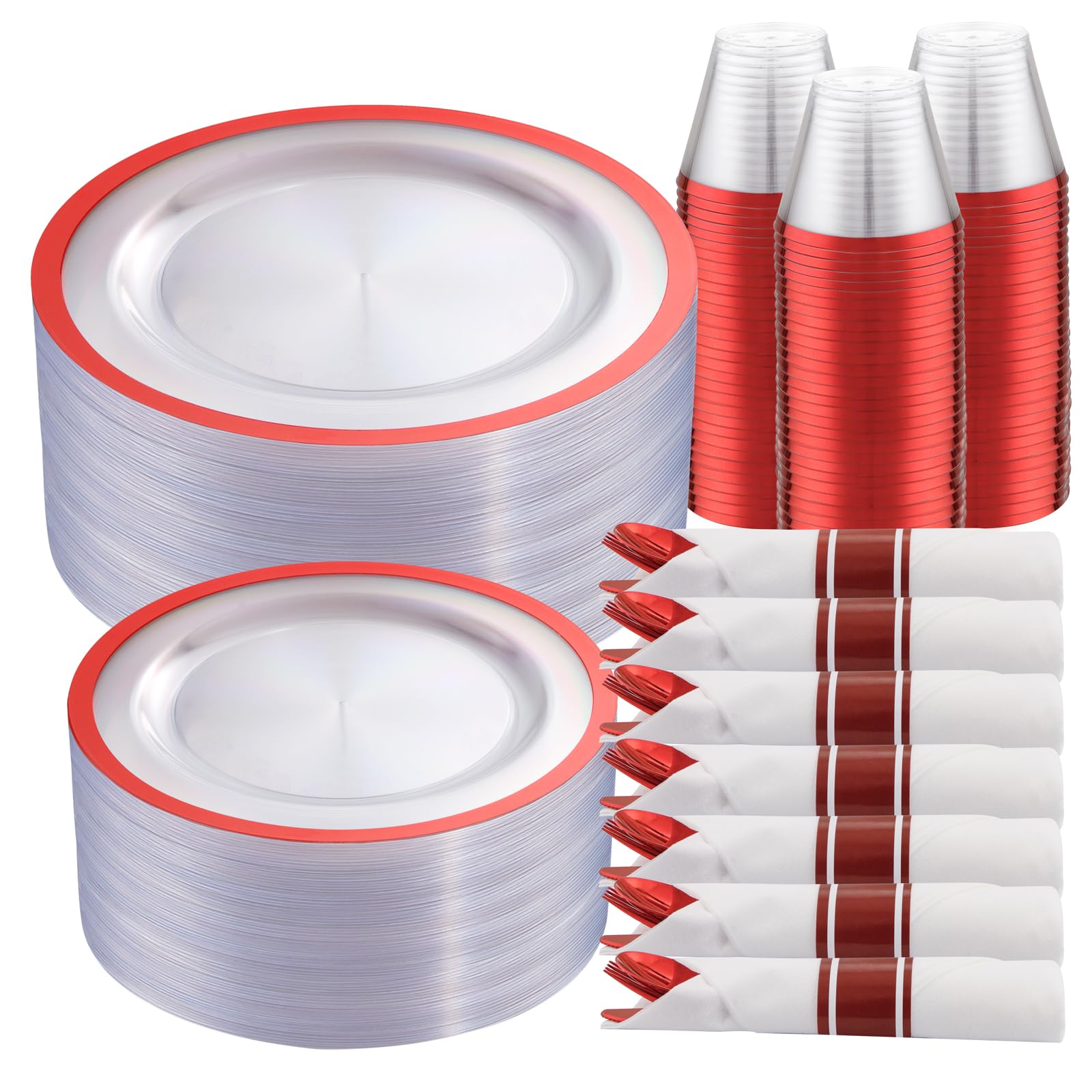 Amazon.com: I00000 210 Pcs Clear and Red Plastic Plates, Red Disposable ...