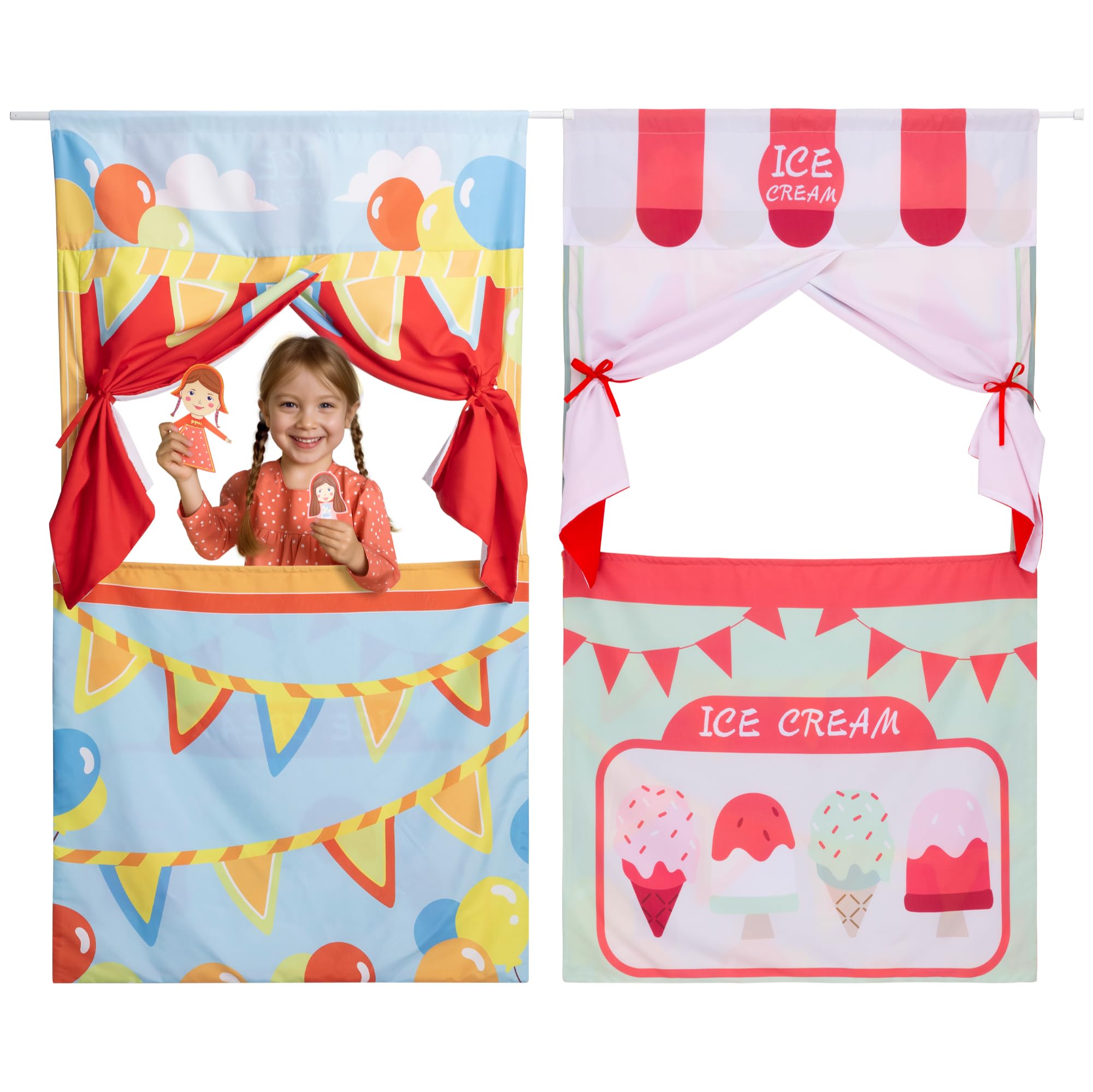 Navaris Double Sided Doorway Puppet Theatre – Curtain with Rod – Choose ...
