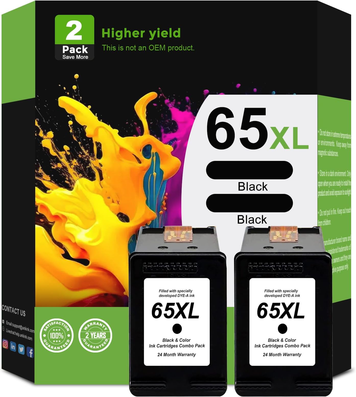 Amazon.com: HP 65 Black Original Ink, 2 Cartridges (1VU22AN) : Office ...
