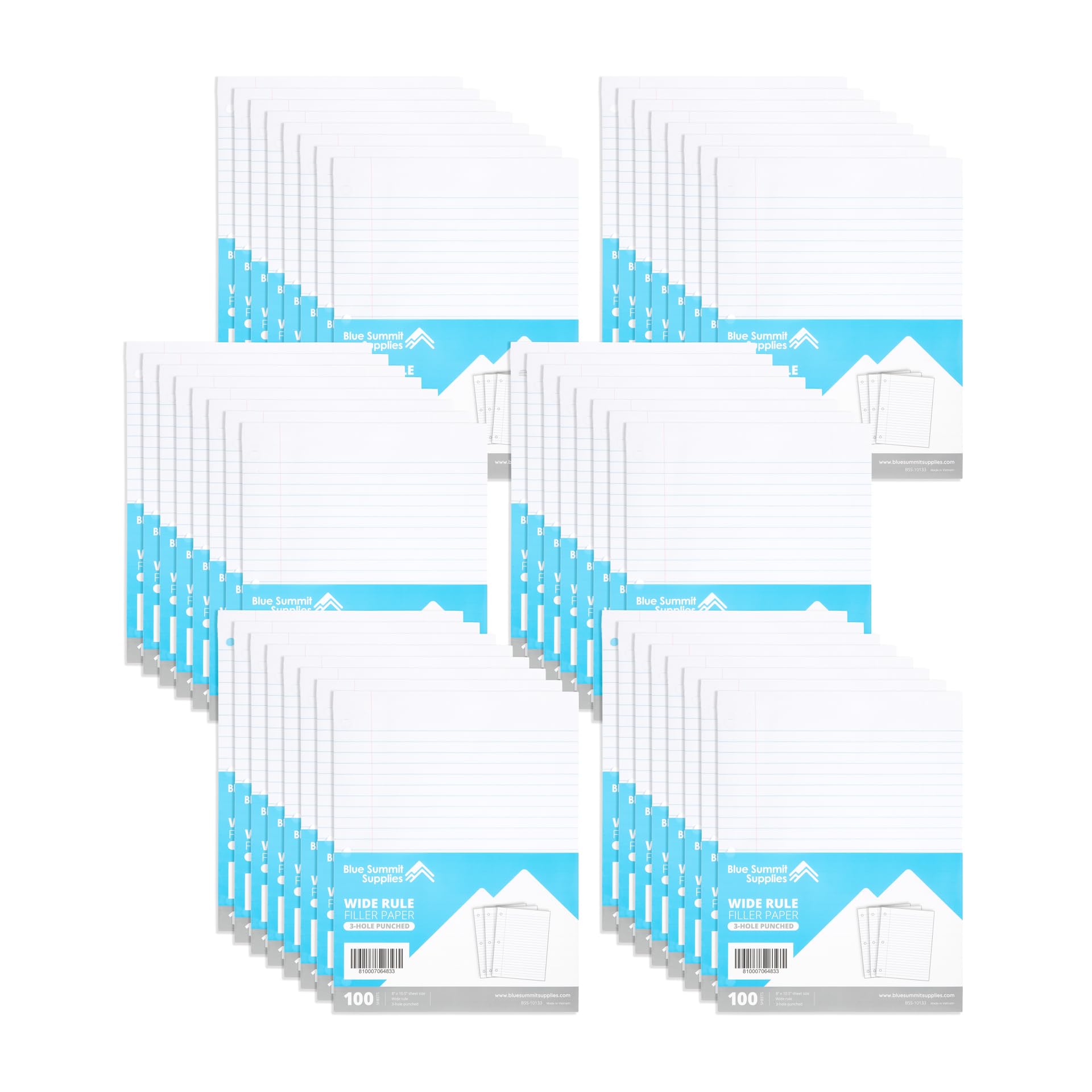 Amazon.com : Blue Summit Loose Leaf Filler Paper, Wide Ruled Paper (8 ...