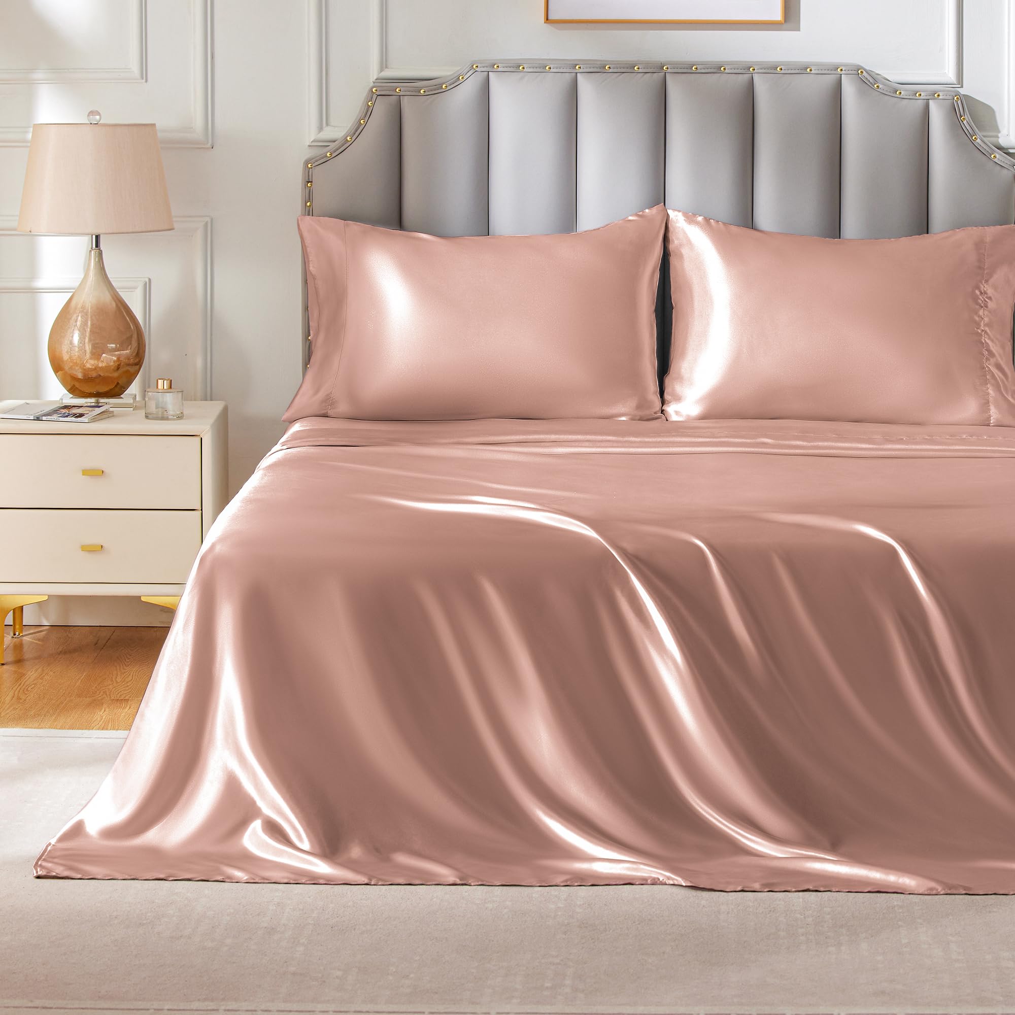 Snapklik.com : FreshCulture Satin Sheets Twin XL Size, Silky Soft Satin ...
