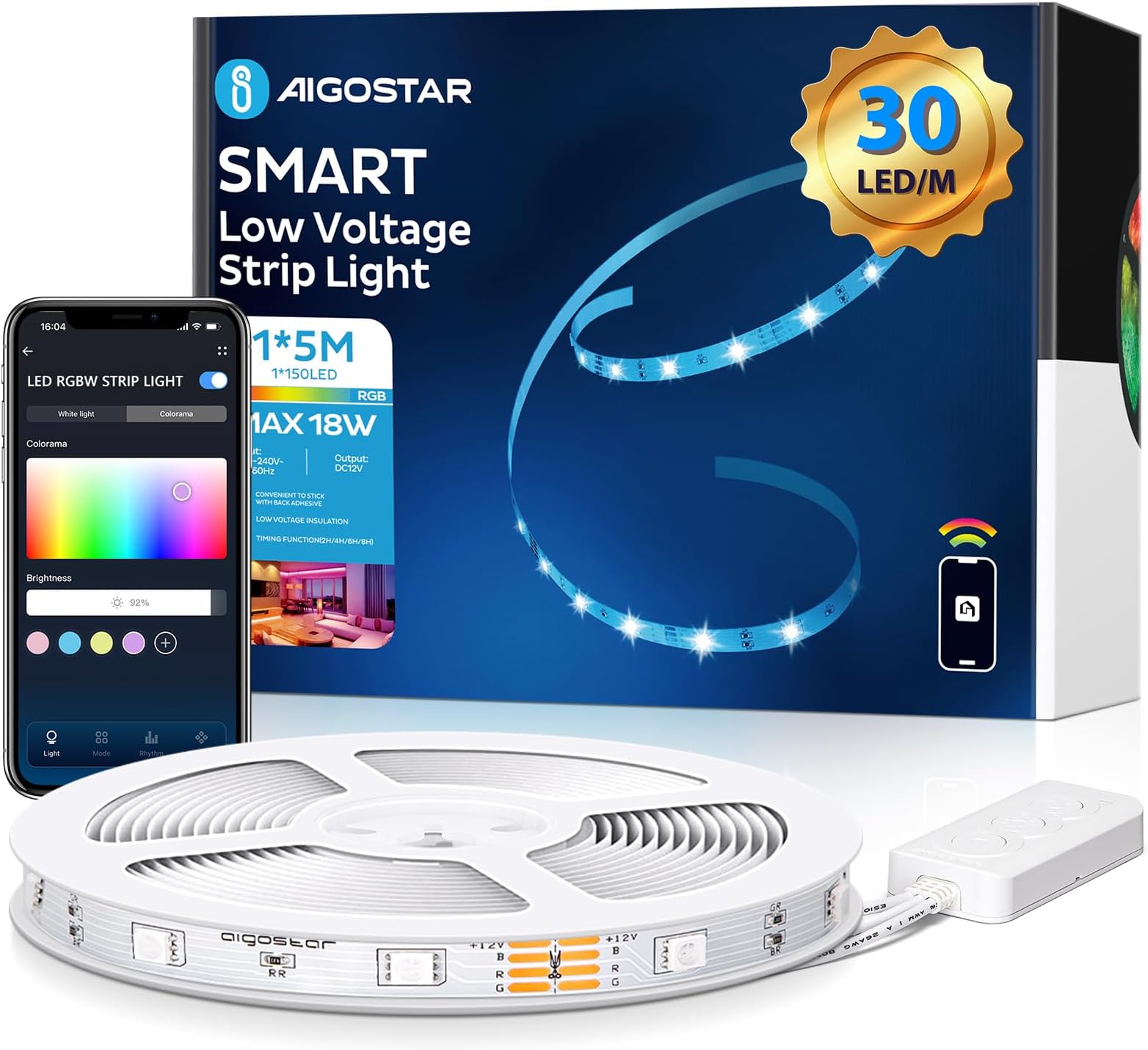 Aigostar Wlan LED Streifen 5m Alexa LED Strip RGB App-steuerung IR ...