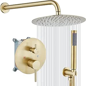 Amazon.com: gotonovo 10 Inch Round Rain Shower System Wall Mounted Bathroom Mixer Combo Set High ...