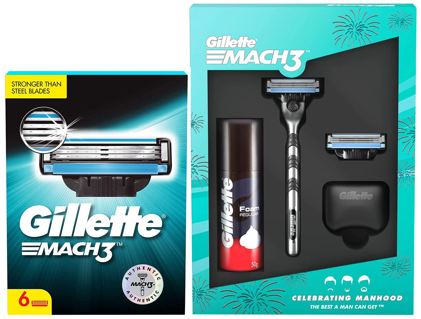 Gillette Mach 3 Shaving Blades- Pack of 6 (Cartridges) & Gillette MACH3 ...
