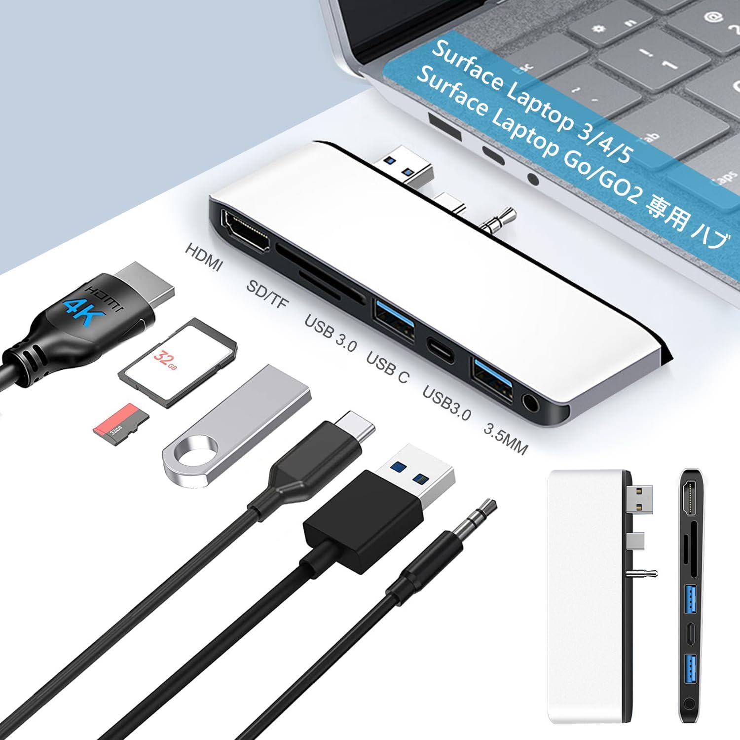 Amazon | Microsoft Surface laptop Go 2/Go Surface Laptop 5/4/3 USB ハブ ...